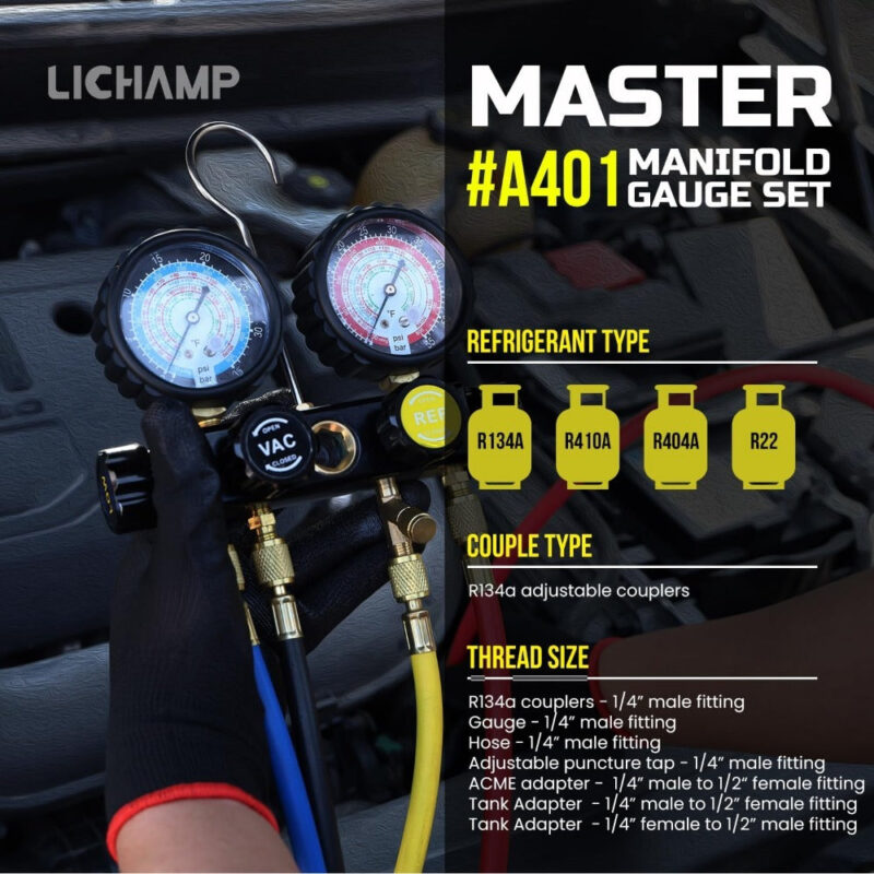HVAC Gauges with Hoses, AC Manifold Gauge Set R134A R410A R404A R22 ...